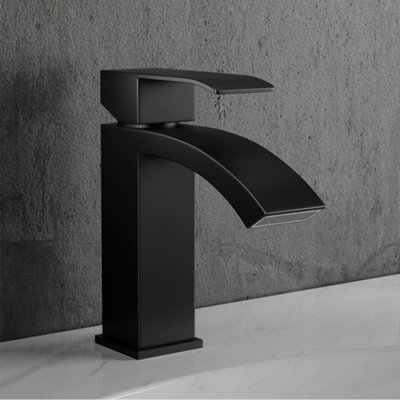 Matte Black Square Bathroom Basin Sink Mixer Tap with Hose Pipes at B&Q
