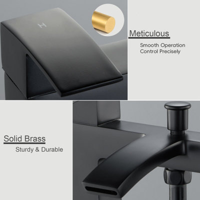 Matte Black Square Waterfall Bathroom Taps, BATHWEST Bathroom Sink Taps ...