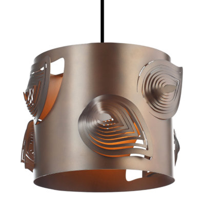 Matte Bronze Solid Metal Easy Fit Pendant Shade with Laser Cut Leaves