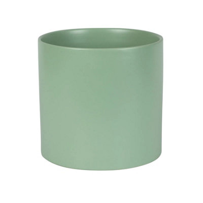 Matte Sage Green Ceramic Indoor Plant Pot, Cachepot - H15 x W15.5cm