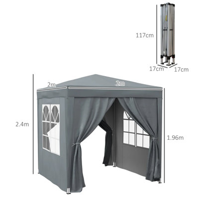 Matteo 2x2m Pop Up Gazebo Tent with Sides - Grey Waterproof Metal Frame ...