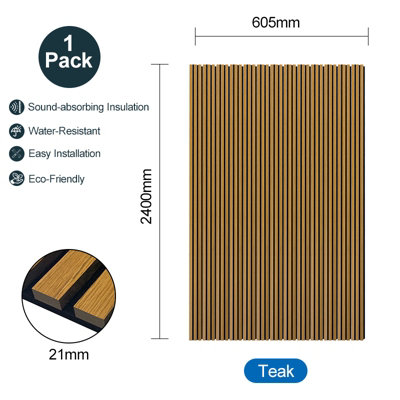 MATTEO BROWN TEAK ACOUSTIC SLAT WALL PANEL - 2400MM X 605MM
