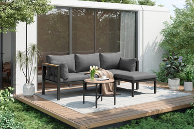 Matteo Contemporary Grey 3-Seater Steel Frame Garden Sofa Set with ...