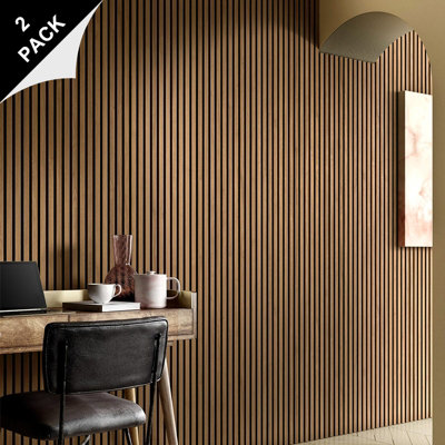 Matteo Decorative Acoustic Slat Wall Panel -Brown Teak, 2400mm x 605mm ...