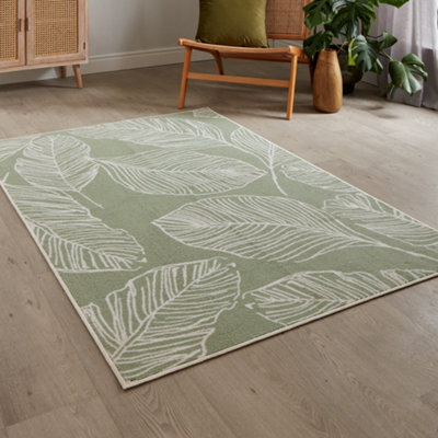 Matteo Leaf Print Non-Slip Reverse Washable Rug