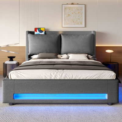 Matteo Modern European King Bed Frame, Dark Grey Linen, Hydraulic ...