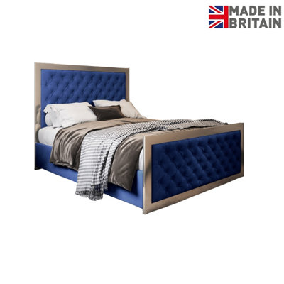 Mawdesley Upholstered Soft Velvet Blue Metal Designer Bed Frame