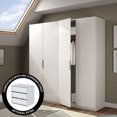 MAX 4 DOOR WARDROBE 180CM WIDE IN WHITE + ARC INTERNAL 3 DRAWER CHEST ...