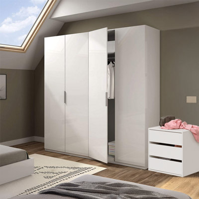 MAX 4 DOOR WARDROBE 180CM WIDE IN WHITE + ARC INTERNAL 3 DRAWER CHEST ...