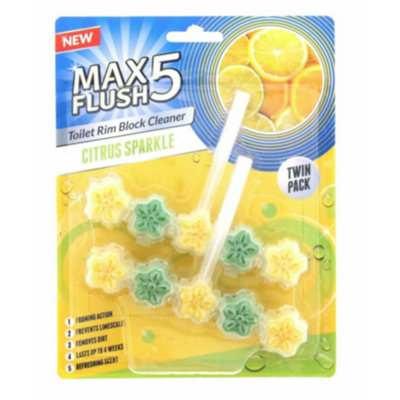 Max Flush Citrus Sparkle Toilet Rim Block Cleaner (Twin Pack)