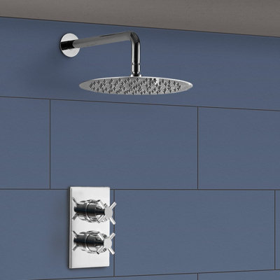 Maxallos 2 Dial 1 Way Cross Thermostatic Mixer Valve, Round Shower Arm ...