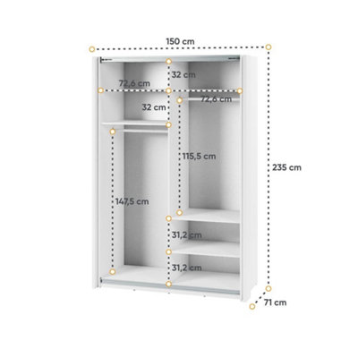 Maxi 02 Sliding Door Wardrobe in White - 1500mm x 2350mm x 710mm ...