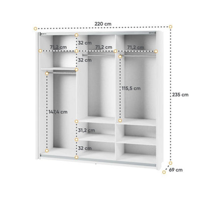Maxi MX-05 Sliding Door Wardrobe in White - 2200mm x 2350mm x 710mm ...