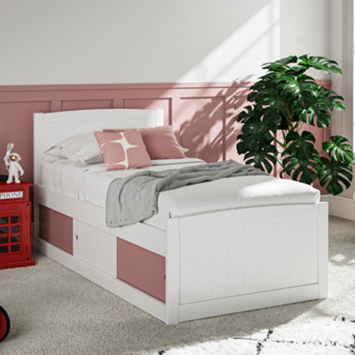 Maxistore 3 Door Pink Wooden Storage Single Bed Frame