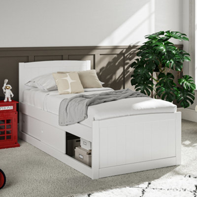 White single bed frame with drawers store