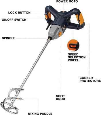 MAXXT 1400W Mixer, 2-Speed Gear, M14, 140mm Mixing Paddle + 2 Wrenches ...