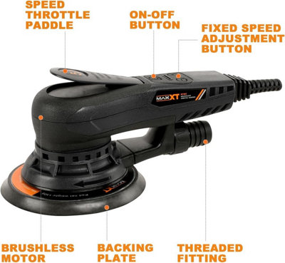 MAXXT 150mm Orbital Sander, 110V, 350W Brushless Motor, 6-Speed 4000 ...