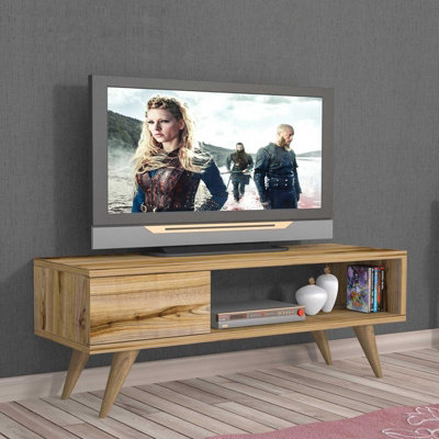 Maya Modern Retro TV Stand with Drawer - 90x30 cm - Oak