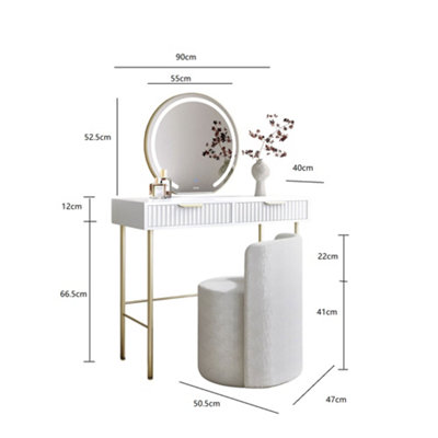 Maya White Dressing Table with Maisie LED Mirror & Lottie Bouclé Stool