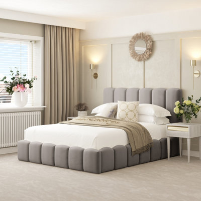 Mayfair Bubble Bed Frame with 54" Headboard & Ottoman Storage - Grey - King