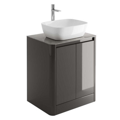 Mayfair Gloss Dark Grey Freestanding Bathroom Vanity Unit with Grey ...