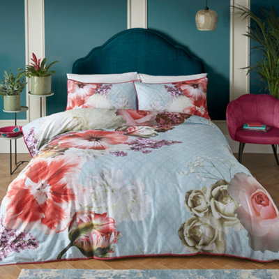 Mayfair Lady Floral 100% Cotton Blue Duvet Cover Set