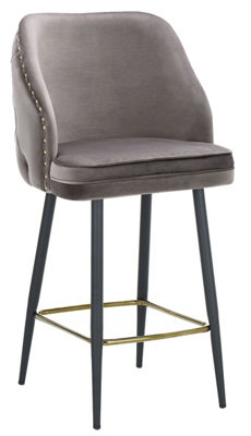 Mayfair Velvet Bar Stool with Gold Footrest, Cushioned Seat, Fixed Legs ...