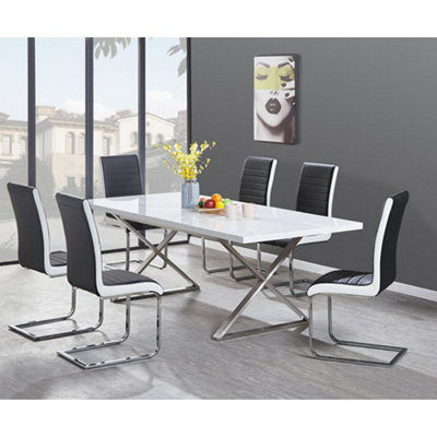 Mayline Extending White Dining Table 6 Symphony Grey Chairs | DIY at B&Q