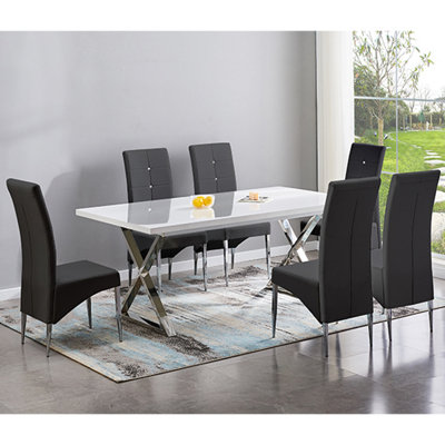 Mayline Extending White Dining Table With 6 Vesta Black Chairs | DIY at B&Q