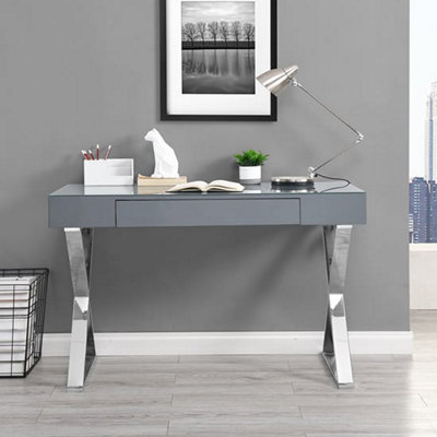 Mayline Glass Top High Gloss Laptop Desk In Grey | DIY at B&Q