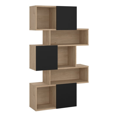 Maze Asymmetrical Bookcase with 3 Doors in Jackson Hickory and Black ...