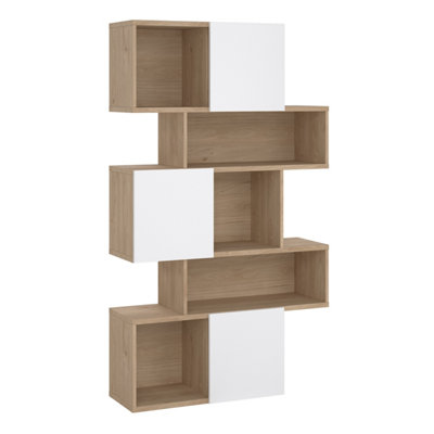 Maze Asymmetrical Bookcase with 3 Doors in Jackson Hickory and White ...