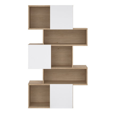 Maze Asymmetrical Bookcase with 3 Doors in Jackson Hickory and White ...