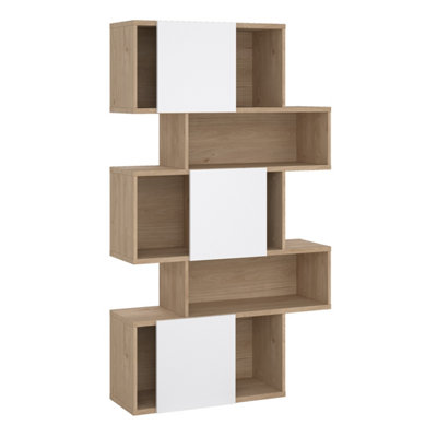 Maze Asymmetrical Bookcase with 3 Doors in Jackson Hickory and White ...