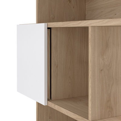 Maze Asymmetrical Bookcase with 3 Doors in Jackson Hickory and White ...