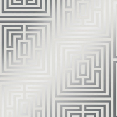 Maze Geometric Wallpaper In Soft Grey And Silver | DIY at B&Q