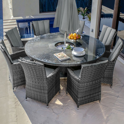 Maze Rattan LA 8 Seat Round Dining Set with Ice Bucket & Lazy Susan ...