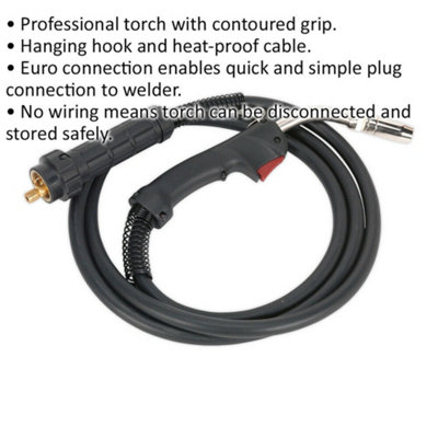 MB25 MIG Welding Torch with Euro Connector and 4m Heat Resistant Cable