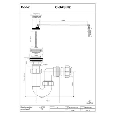McAlpine 1.25" Tubular Basin Trap with Waste C-BASIN2
