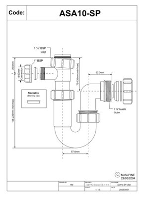 McAlpine ASA10-SP 75mm Water Seal Multifit Outlet Tubular Swivel Basin Trap