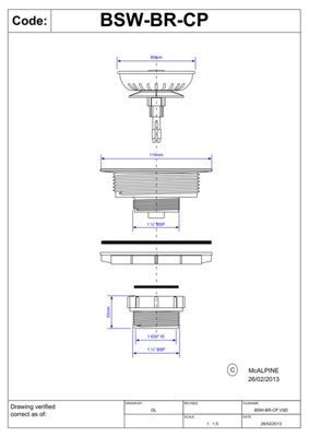 McAlpine BSW-BR-CP 1.5" Basket Strainer Waste 113mm Chrome Plated Brass ...