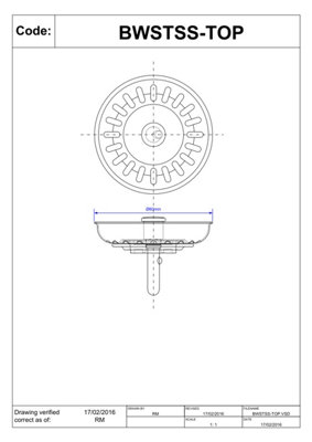 McAlpine BWSTSS-TOP Basket Strainer Waste Plug - Stemball Model
