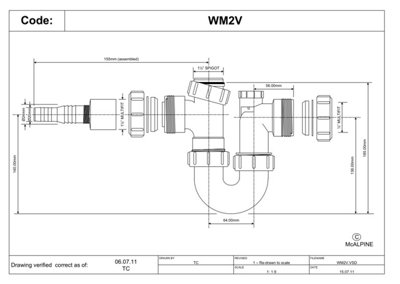 McAlpine Deep Seal Anti Vac Washing Machine Trap with Nozzle 1.5'' WM2V