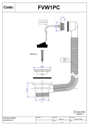 McAlpine FVW1PC Combined Waste and Overflow for Vanity Basin