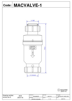 McAlpine MACVALVE-1 Self Closing Waste Valve - Loose Nut x Compression