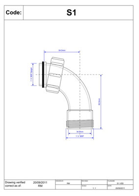 McAlpine S1 1" 90degree Bend - BSP Male Thread x BSP Coupling Nut