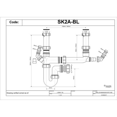 McAlpine SK2A-BL Black Double Bowl Sink Kit, 1.5 Bowl Kitchen Waste Kit ...