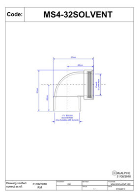 McAlpine Solvent x Pushfit Continental 90degree Elbow 1.25'' x 32mm MS4 ...