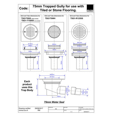 McAlpine TSG1-R125SS 75mm Water Seal Trapped Gully, Tile/Grating with ...