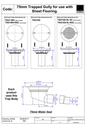McAlpine TSG1SS 75mm Water Seal Gully with Horizontal Outlet for Sheet ...